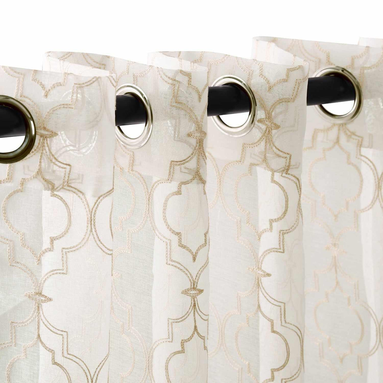 Superior Imperial Trellis Embroidered Sheer Grommet Curtain Panel Set